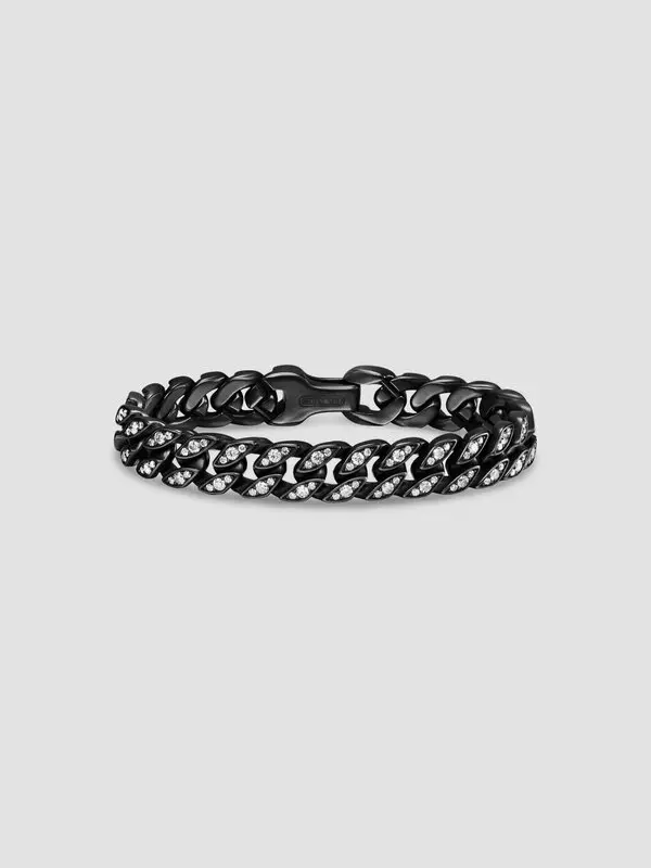David Yurman Curb Chain Bracelet In Titanium - Diamond