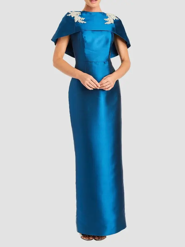 Mestiza New York Eve Embellished Satin Caplet Column Gown