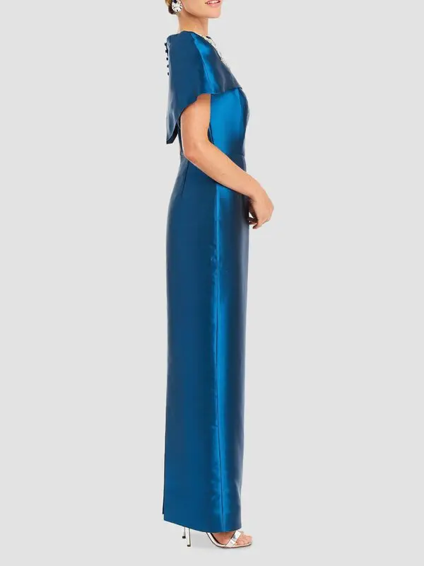 Mestiza New York Eve Embellished Satin Caplet Column Gown