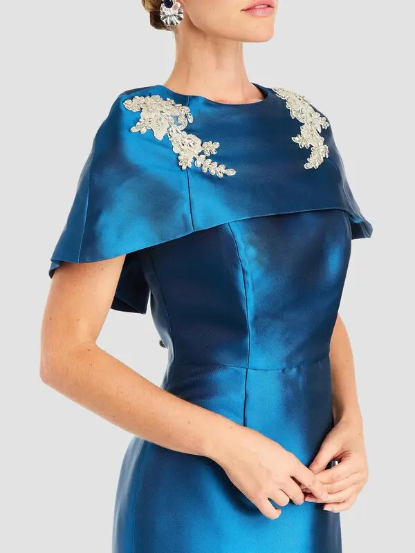 Mestiza New York Eve Embellished Satin Caplet Column Gown