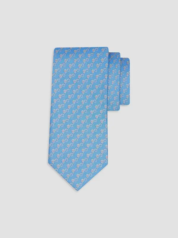 FERRAGAMO Owl Gancio Silk Tie - Azzurro