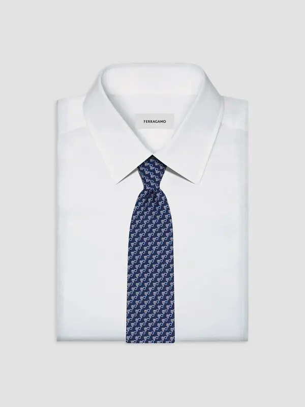 FERRAGAMO Owl Gancio Silk Tie - Navy