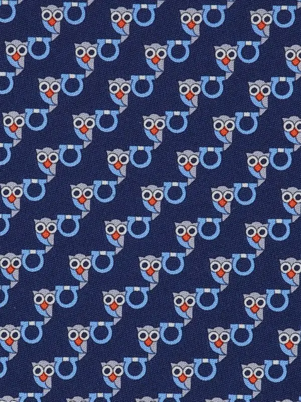 FERRAGAMO Owl Gancio Silk Tie - Navy