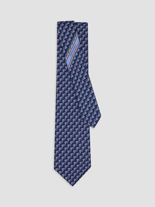 FERRAGAMO Owl Gancio Silk Tie - Navy