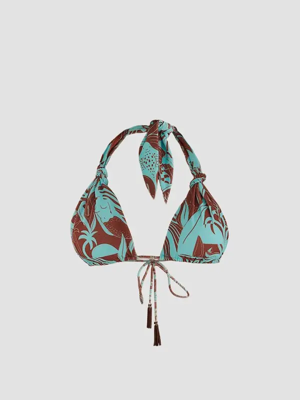 Farm Rio Tropical Print Elongated Bikini Top - Blue