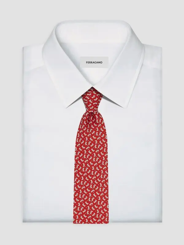 FERRAGAMO Charlie-print Silk Tie - Rosso