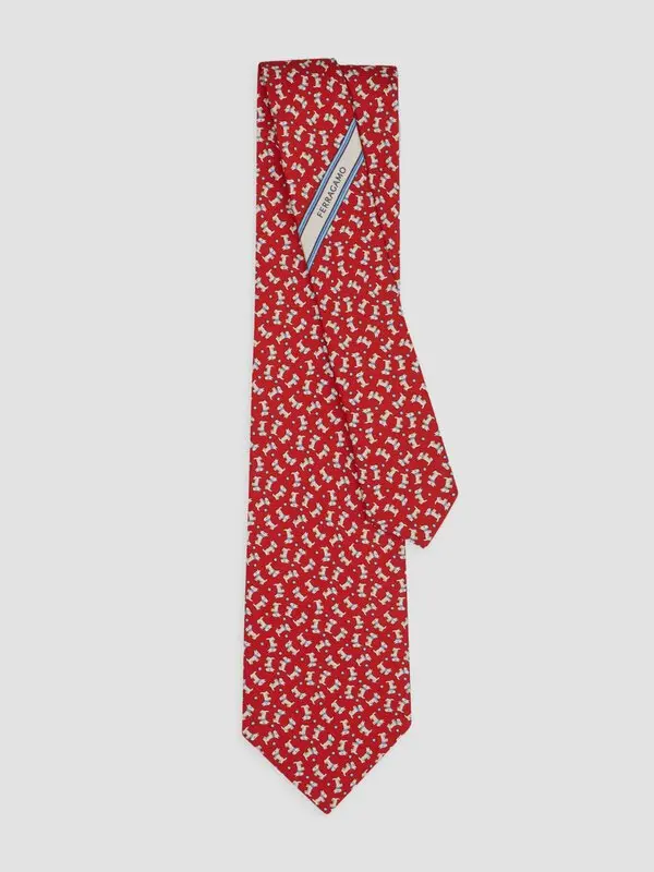 FERRAGAMO Charlie-print Silk Tie - Rosso