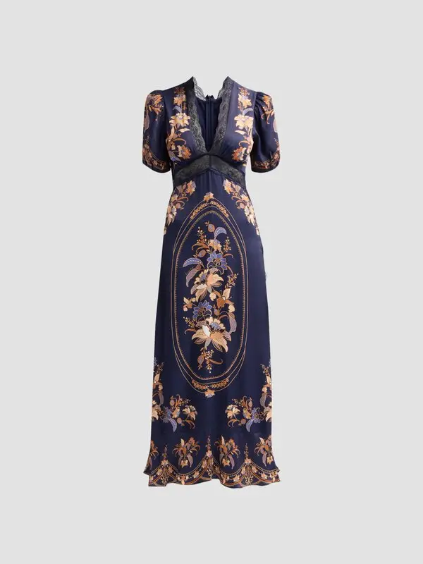 Farm Rio Lara Floral V-neck Midi Dress - Blue