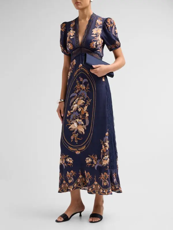 Farm Rio Lara Floral V-neck Midi Dress