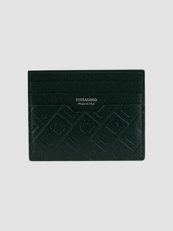 FERRAGAMO Md Embossed Gancio Card Holder