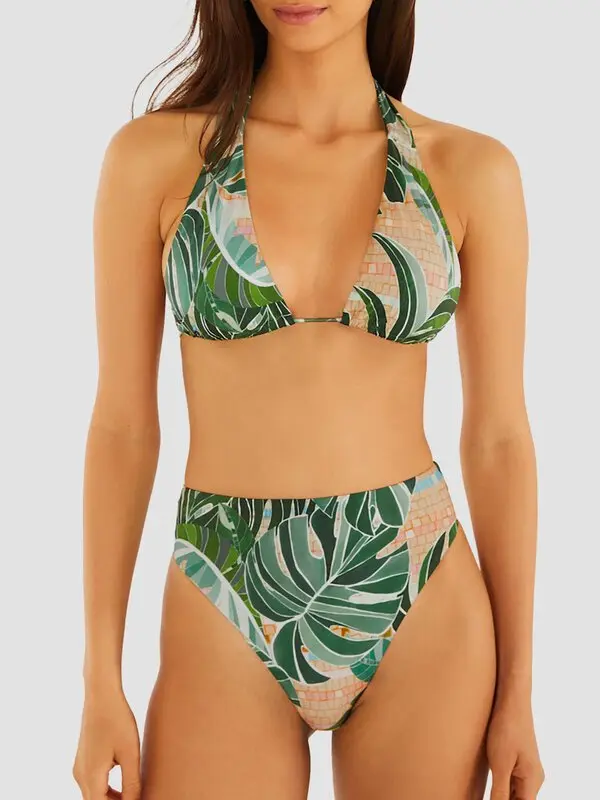 Farm Rio Palm Print Elongaited Bikini Top