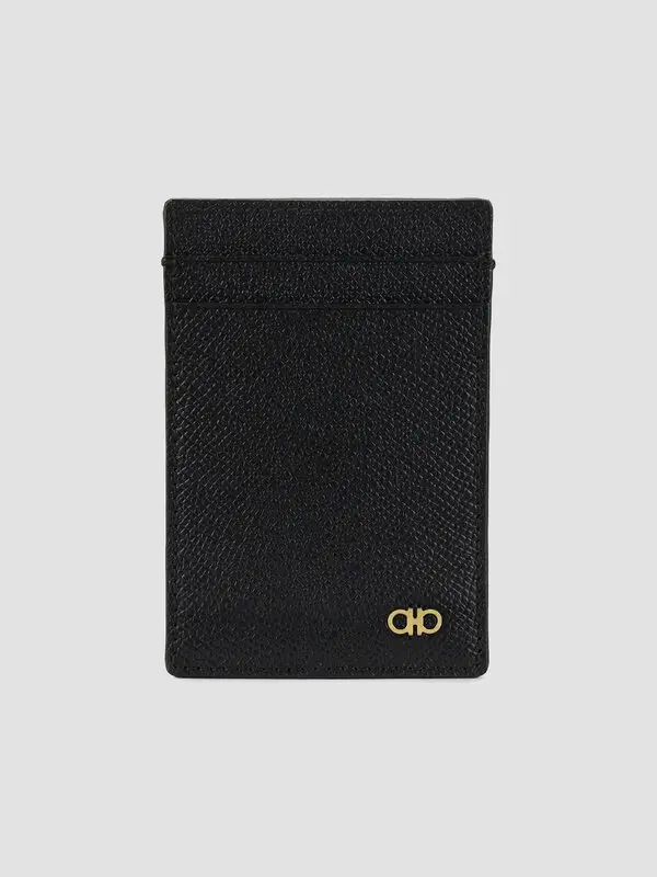 FERRAGAMO Micro Gancio Leather Money Clip Card Holder