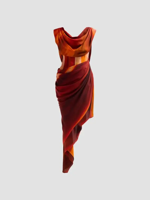LAQUAN SMITH Draped Asymmetric Corset-style Midi-dress - Multi