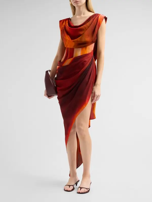 LAQUAN SMITH Draped Asymmetric Corset-style Midi-dress - Multi