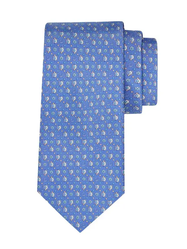 FERRAGAMO Nuga Silk Turtle Tie - Azzurro