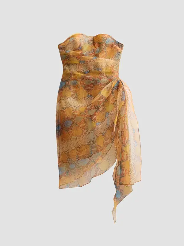 LAQUAN SMITH Printed Asymmetric Strapless Mini Dress