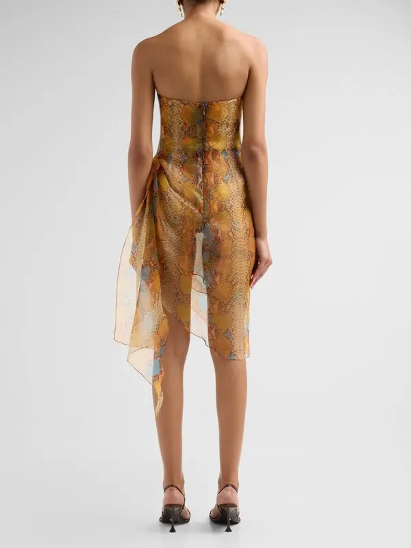 LAQUAN SMITH Printed Asymmetric Strapless Mini Dress