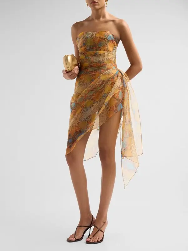 LAQUAN SMITH Printed Asymmetric Strapless Mini Dress