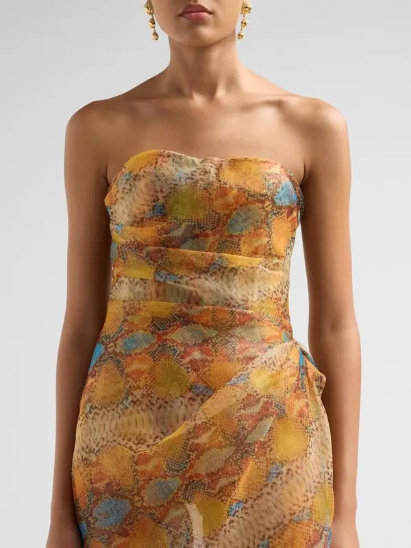 LAQUAN SMITH Printed Asymmetric Strapless Mini Dress