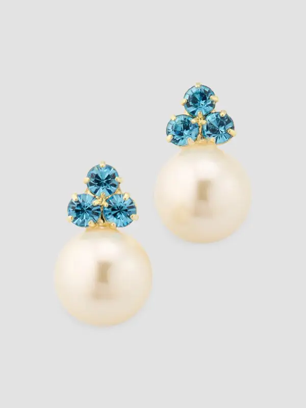 JENNIFER BEHR Belen 18k-gold-plated, Austrian Crystal & Imitation Pearl Stud Earrings - Sky