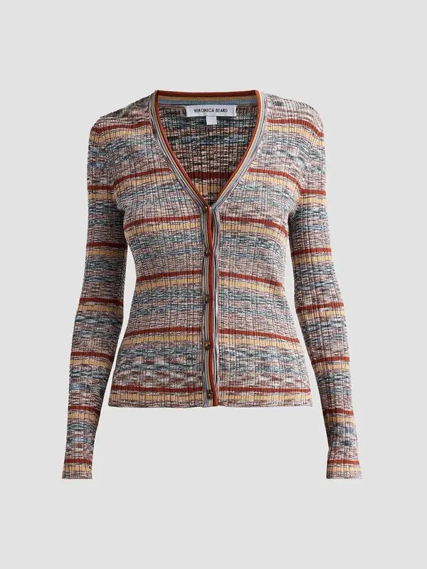 Veronica Beard Calliope Striped Ribbed-knit V-neck Cardigan