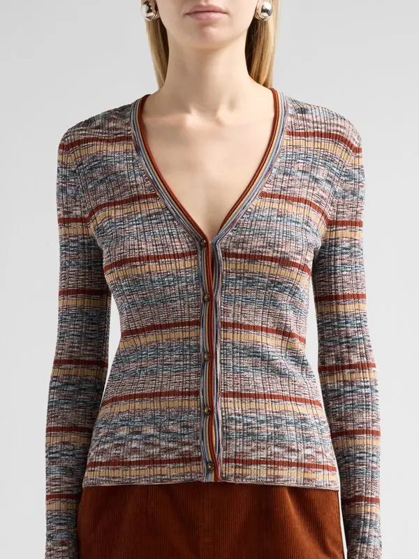 Veronica Beard Calliope Striped Ribbed-knit V-neck Cardigan