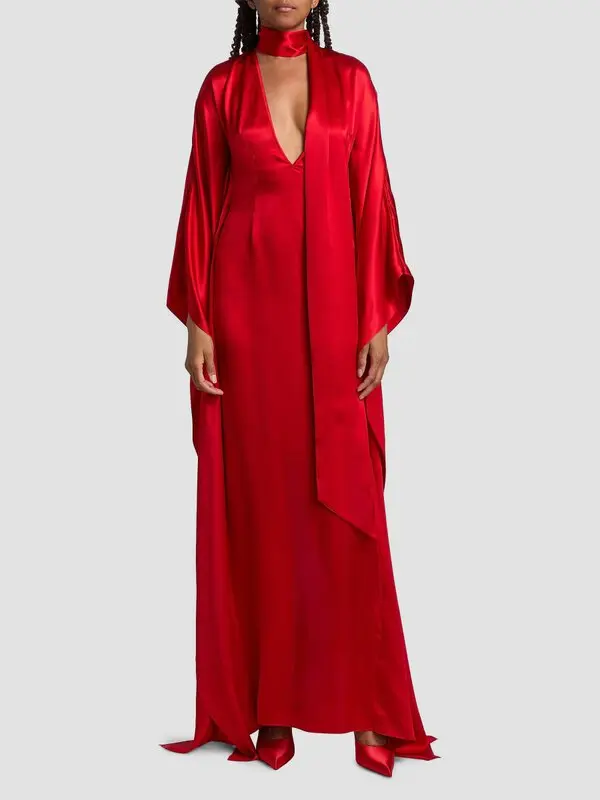 LAQUAN SMITH Satin Caftan-sleeve Gown