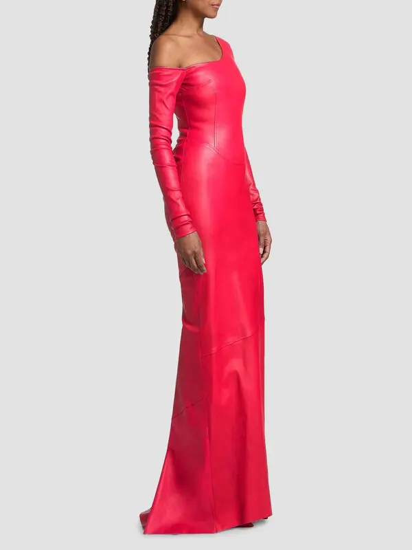 LAQUAN SMITH Leather Off-the-shoulder Gown