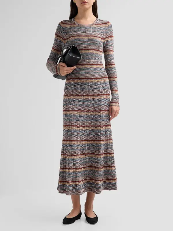 Veronica Beard Nami Striped Rib-knit Midi-dress