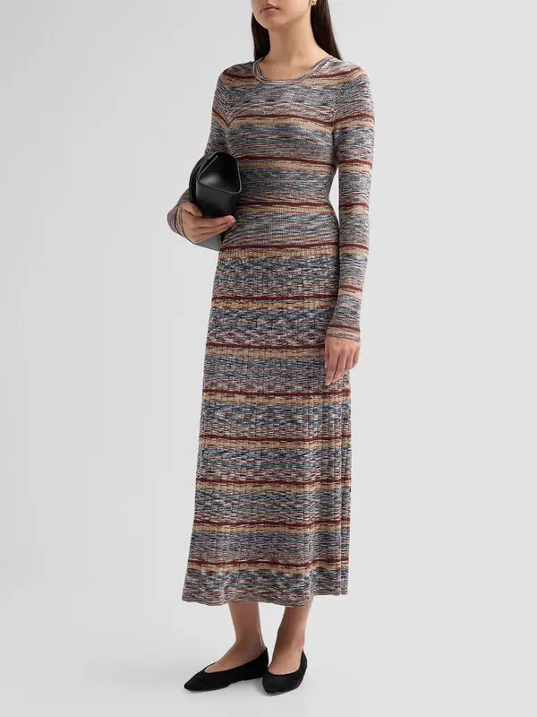 Veronica Beard Nami Striped Rib-knit Midi-dress