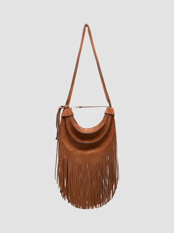 Farm Rio Suede Fringe Hobo Banana Bag