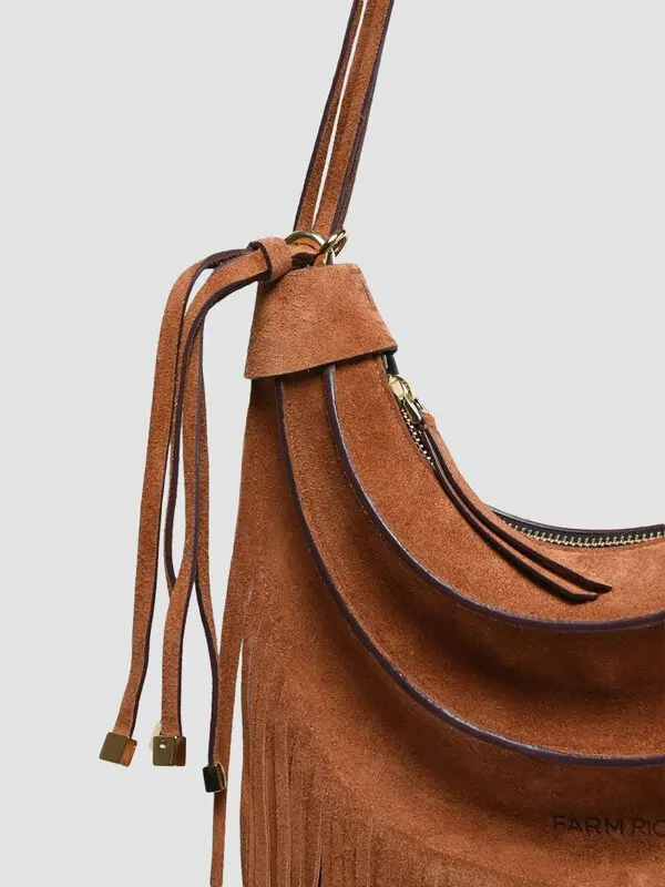 Farm Rio Suede Fringe Hobo Banana Bag