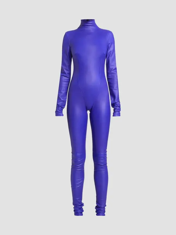 LAQUAN SMITH Leather Mock Turtleneck Catsuit