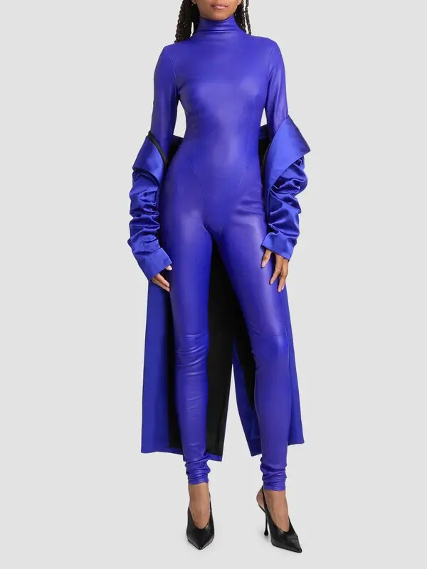 LAQUAN SMITH Leather Mock Turtleneck Catsuit