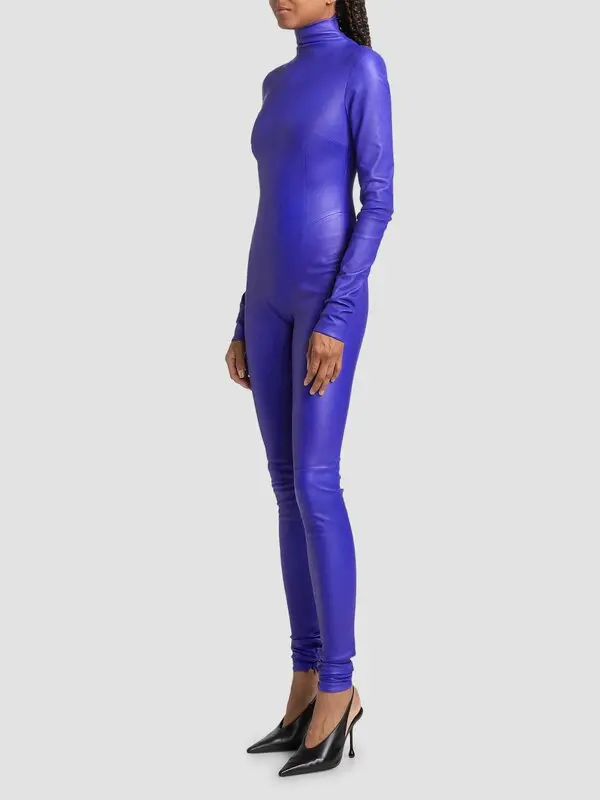 LAQUAN SMITH Leather Mock Turtleneck Catsuit