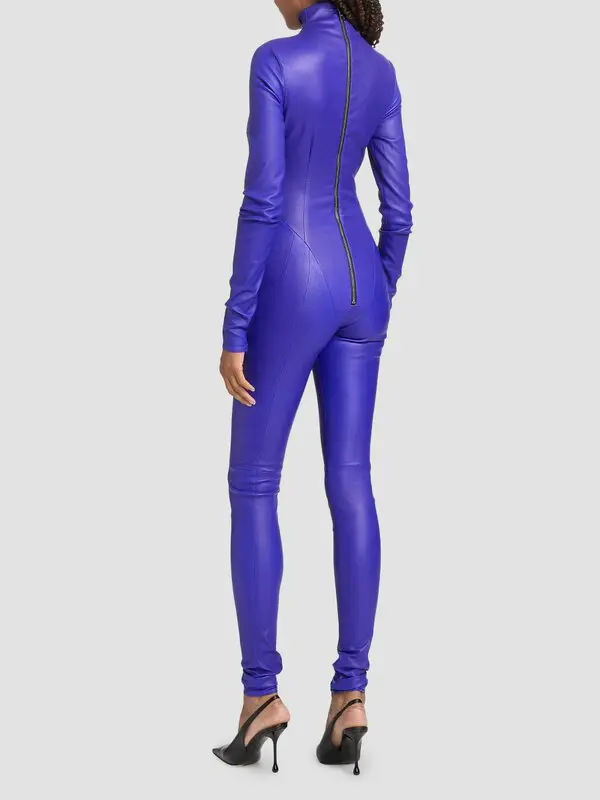 LAQUAN SMITH Leather Mock Turtleneck Catsuit