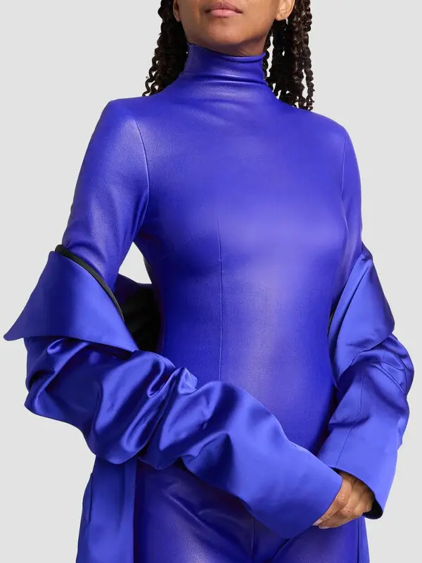 LAQUAN SMITH Leather Mock Turtleneck Catsuit