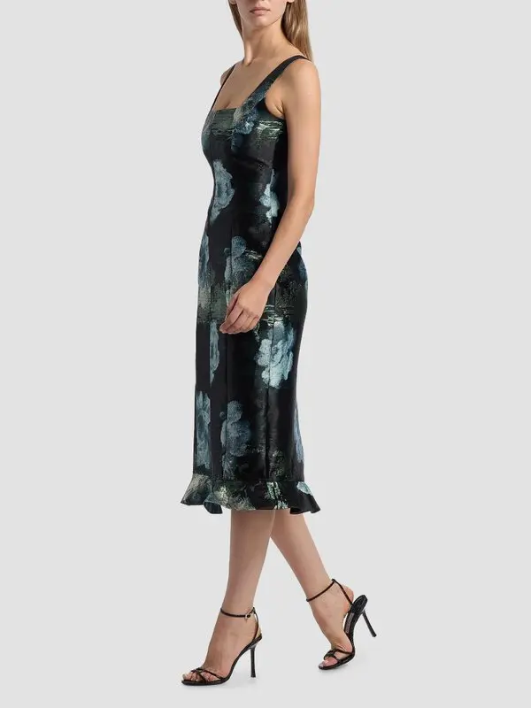 MARKARIAN Tabitha Metallic Floral Brocade Midi-dress