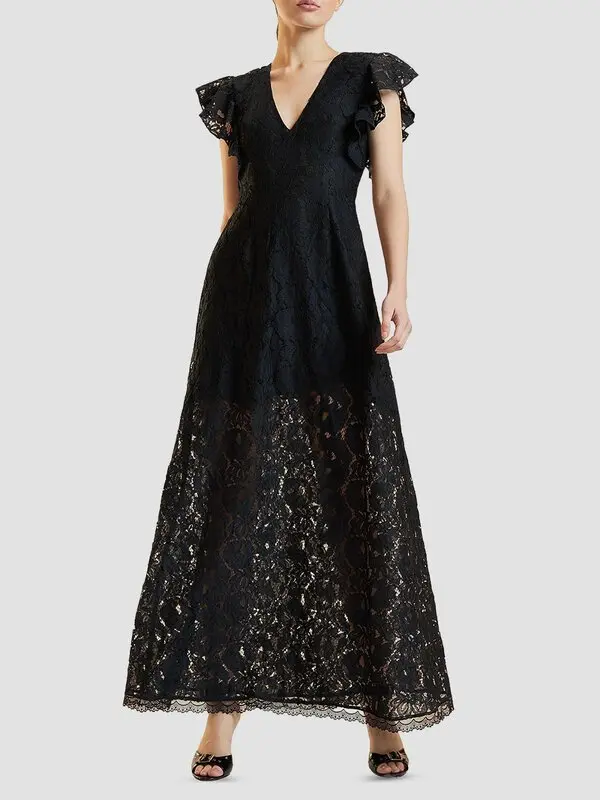 Cynthia Rowley Lace Flutter Sleeve Maxi Dress