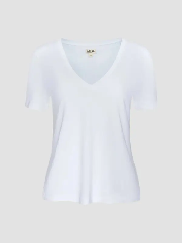 L'Agence Brianna V-neck Relaxed T-shirt - White