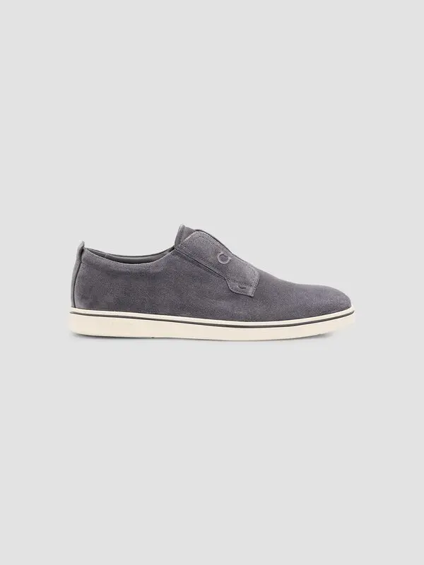 FERRAGAMO Alfie Suede Gancini-stamp Low-top Sneakers - Blue