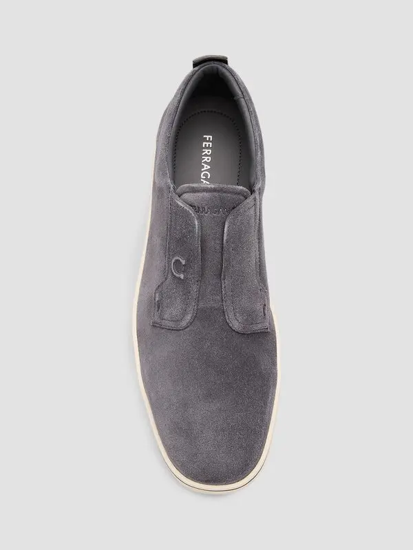 FERRAGAMO Alfie Suede Gancini-stamp Low-top Sneakers - Blue