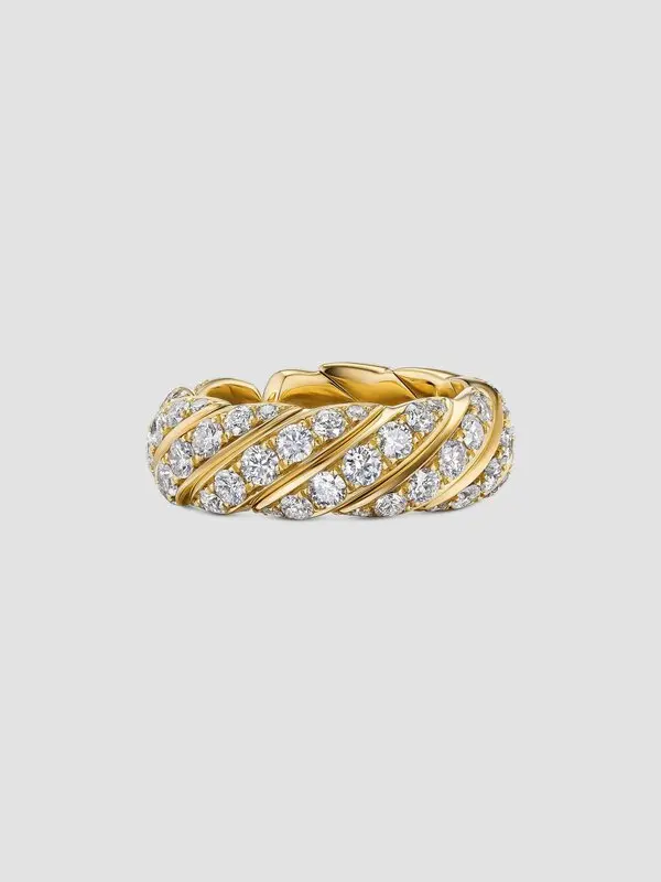 David Yurman Sculpted Cable Flex Band Ring In 18k Yellow Gold - Diamond