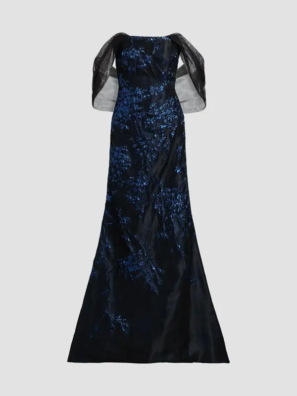 Rene Ruiz Collection Draped-wrap Brocade Gown