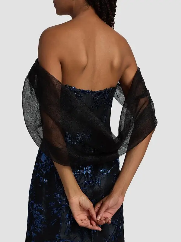 Rene Ruiz Collection Draped-wrap Brocade Gown