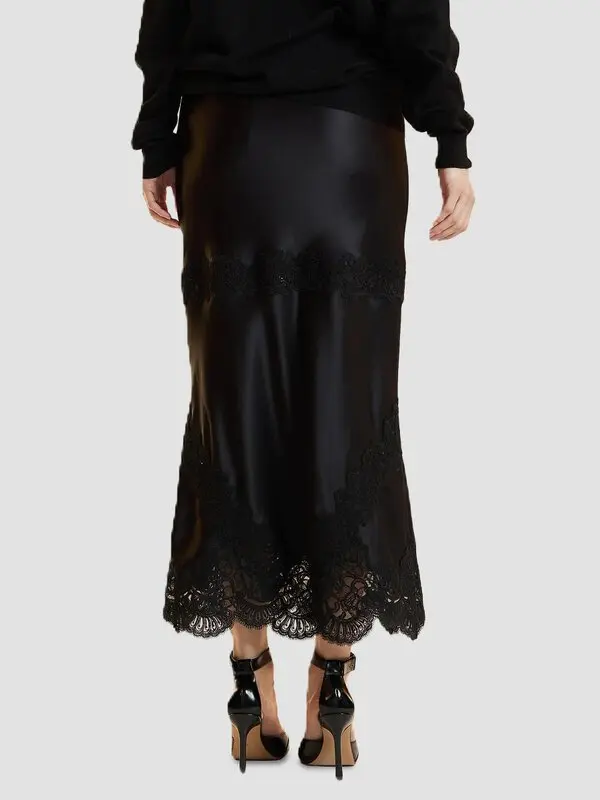 Cynthia Rowley Satin Lace-trim Midi-skirt
