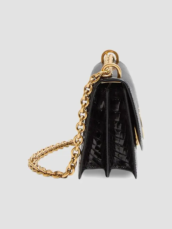 Valentino Garavani Vain Small Shoulder Bag In Crocodile Leather - Black