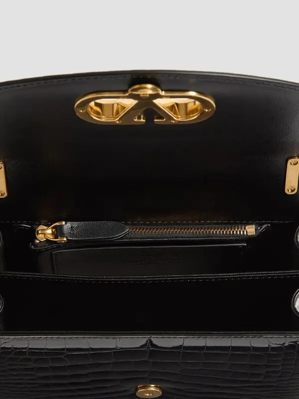 Valentino Garavani Vain Small Shoulder Bag In Crocodile Leather - Black