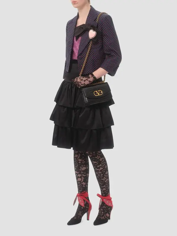 Valentino Garavani Vain Small Shoulder Bag In Crocodile Leather - Black