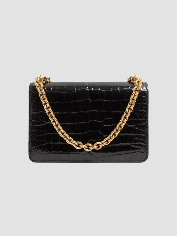 Valentino Garavani Vain Small Shoulder Bag In Crocodile Leather - Black